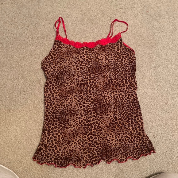 Maidenform | Tops | Maidenform Cheetah And Red Lace Trim Tank | Poshmark